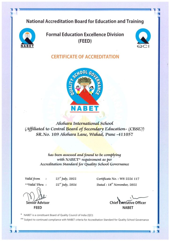 Nabet Accreditation - Akshara International School, Wakad Pune